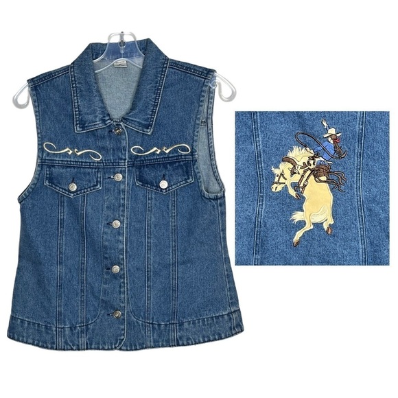 Vintage | Jackets & Coats | Vintage Apache West Denim Vest Stampede ...